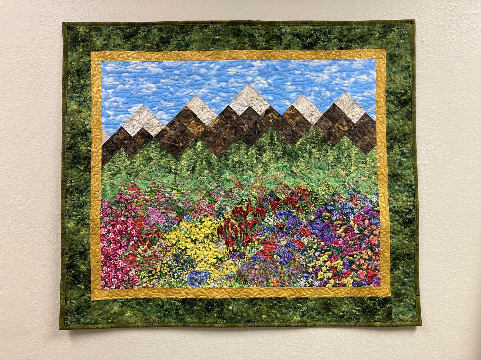 Spring Mountain Flowers Landscape Art Quilt, Scenic Pictorial Tapestry ...