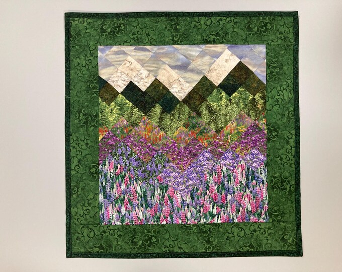 Tahoe Lupine Lilac Flowers Lake Mountain Art Quilt Fabric Wall Hanging ...