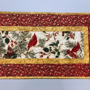 Red Cardinals Quilted Dining Table Runner, 13x48" Reversible, Winter ...