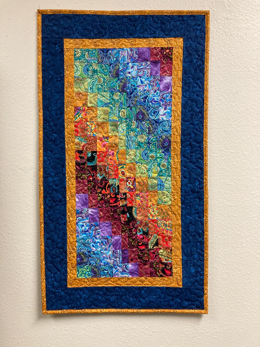 Abstract Bright Boho Fabric Wall Hanging Art Quilt Watercolor Tapestry ...