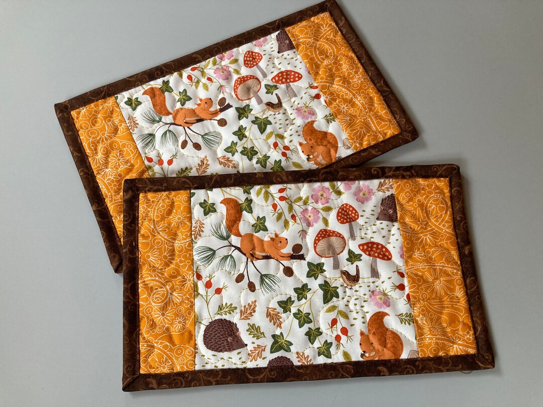 Fox Squirrel Hedgehog Woodland Animal Fabric Snack Mats Mug Rugs, 6x10 ...