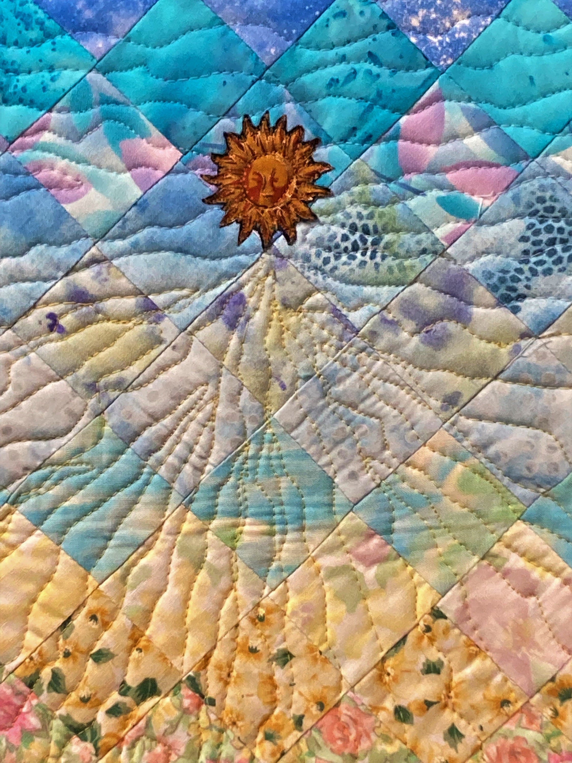 Art Quilt Sunshine Garden Sun Moon Fabric Quilted Wall - Etsy