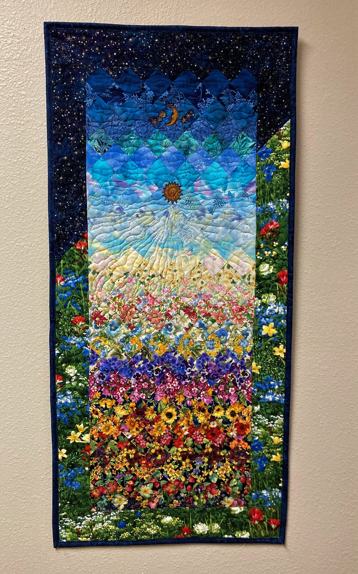 Art Quilt Sunshine Garden Sun Moon Fabric Quilted Wall - Etsy