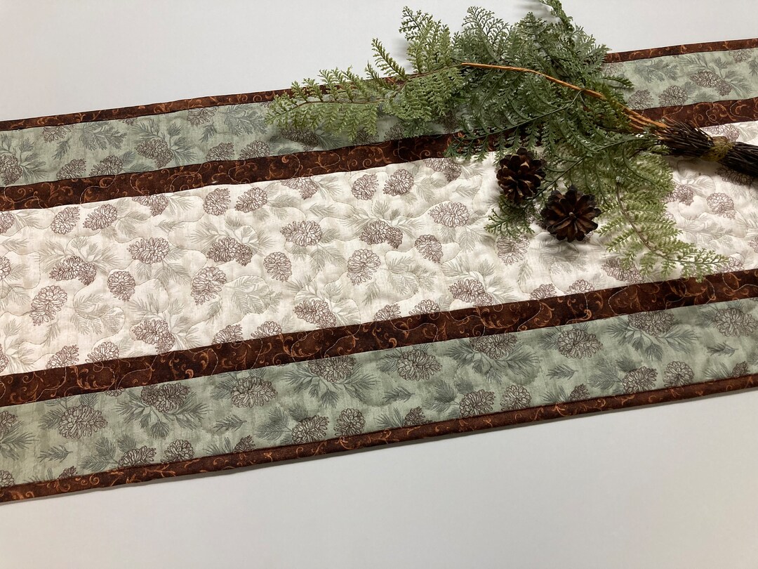 Summer Pine Cones Quilted Dining Table Runner, Fall Reversible, Coffee ...