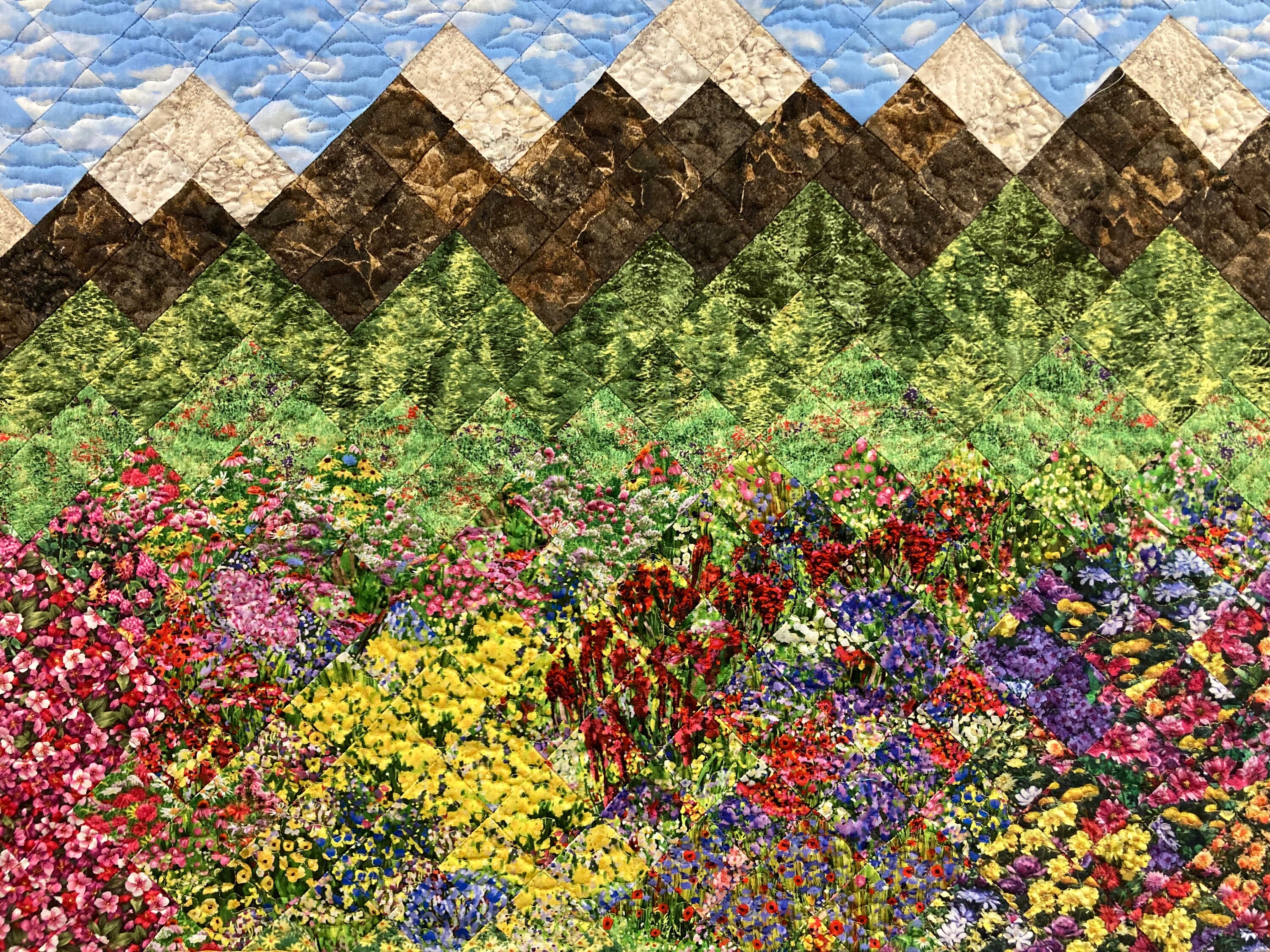 Spring Mountain Flowers Landscape Art Quilt, Scenic Pictorial Tapestry ...