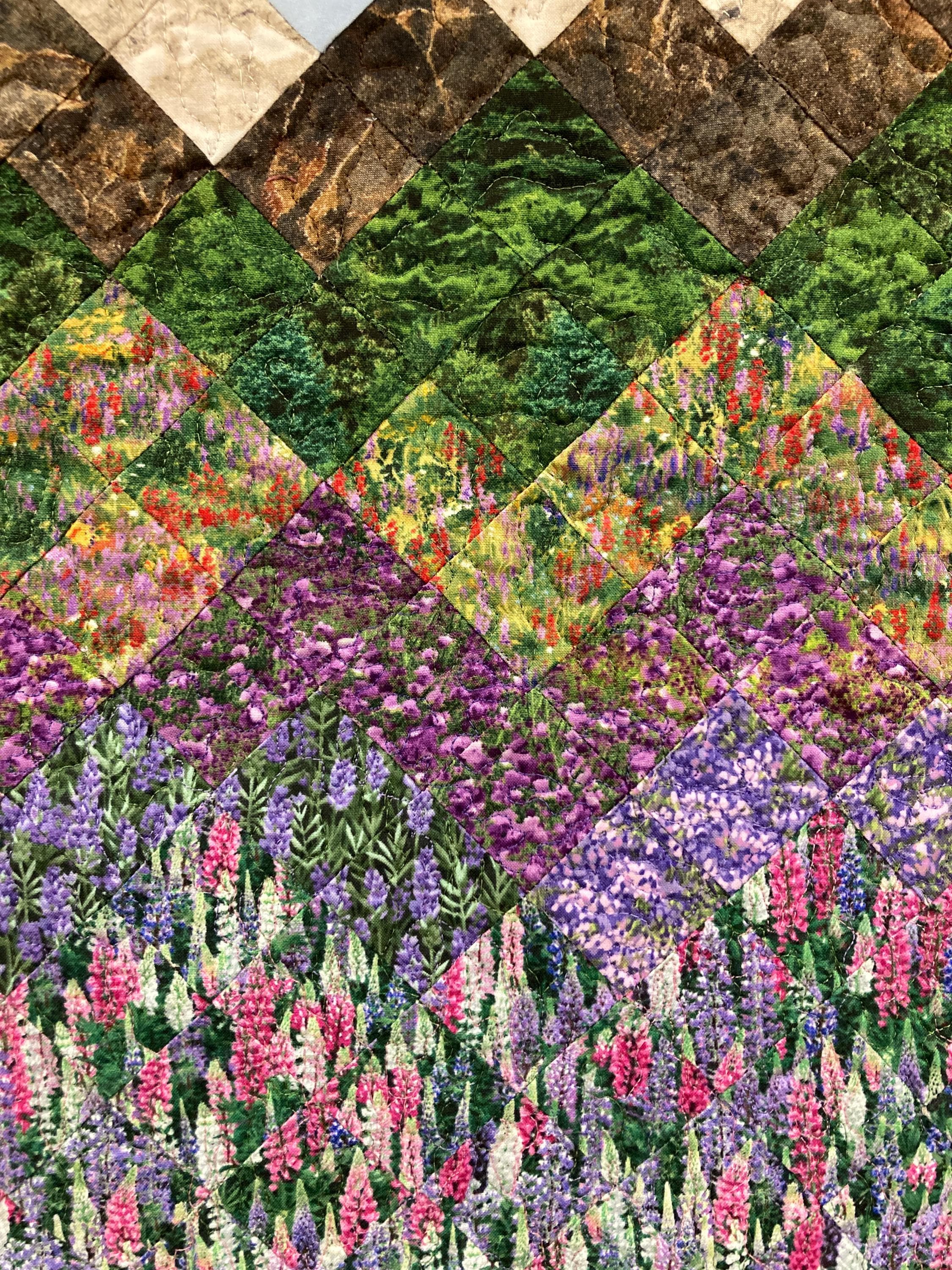 Tahoe Lupine Lilac Flowers Lake Mountain Art Quilt Fabric Wall Hanging ...