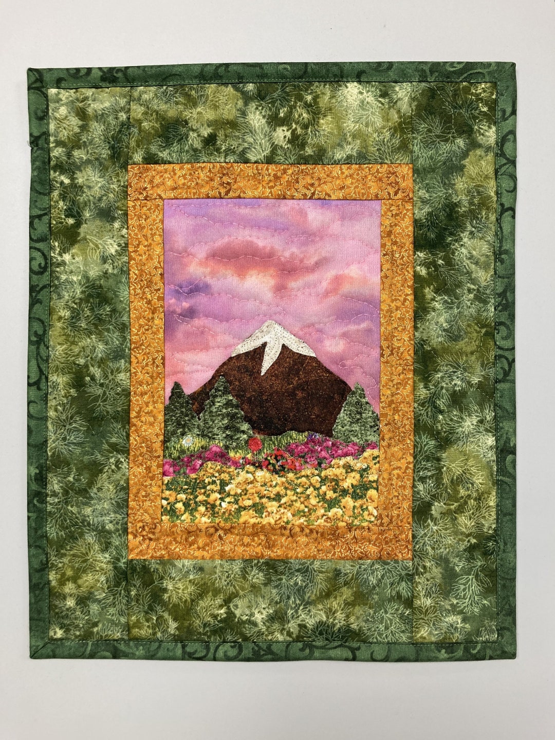 Sunset Pink Wildflower Landscape Art Quilt, Textile Art 11x13 ...