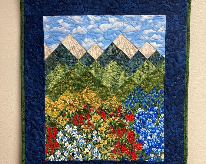 Wildflower Mountain Quilt Art Fabric Wall Hanging, Landscape Textile ...
