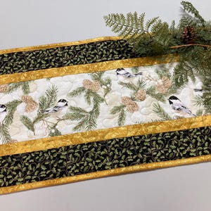 Pine Cone Mountain Chickadee Birds Quilted Table Runner, 13x48 ...