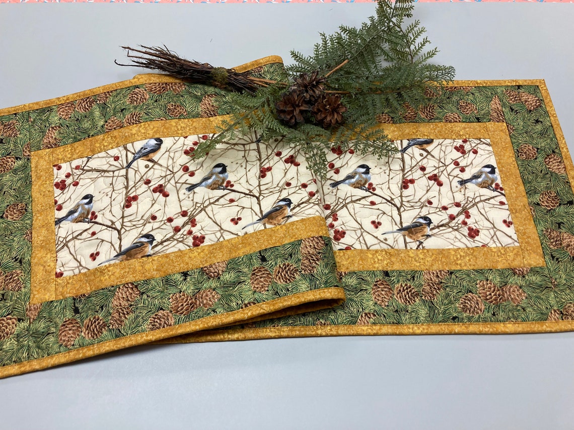 Pine Cone Mountain Chickadees Quilted Table Runner - Etsy