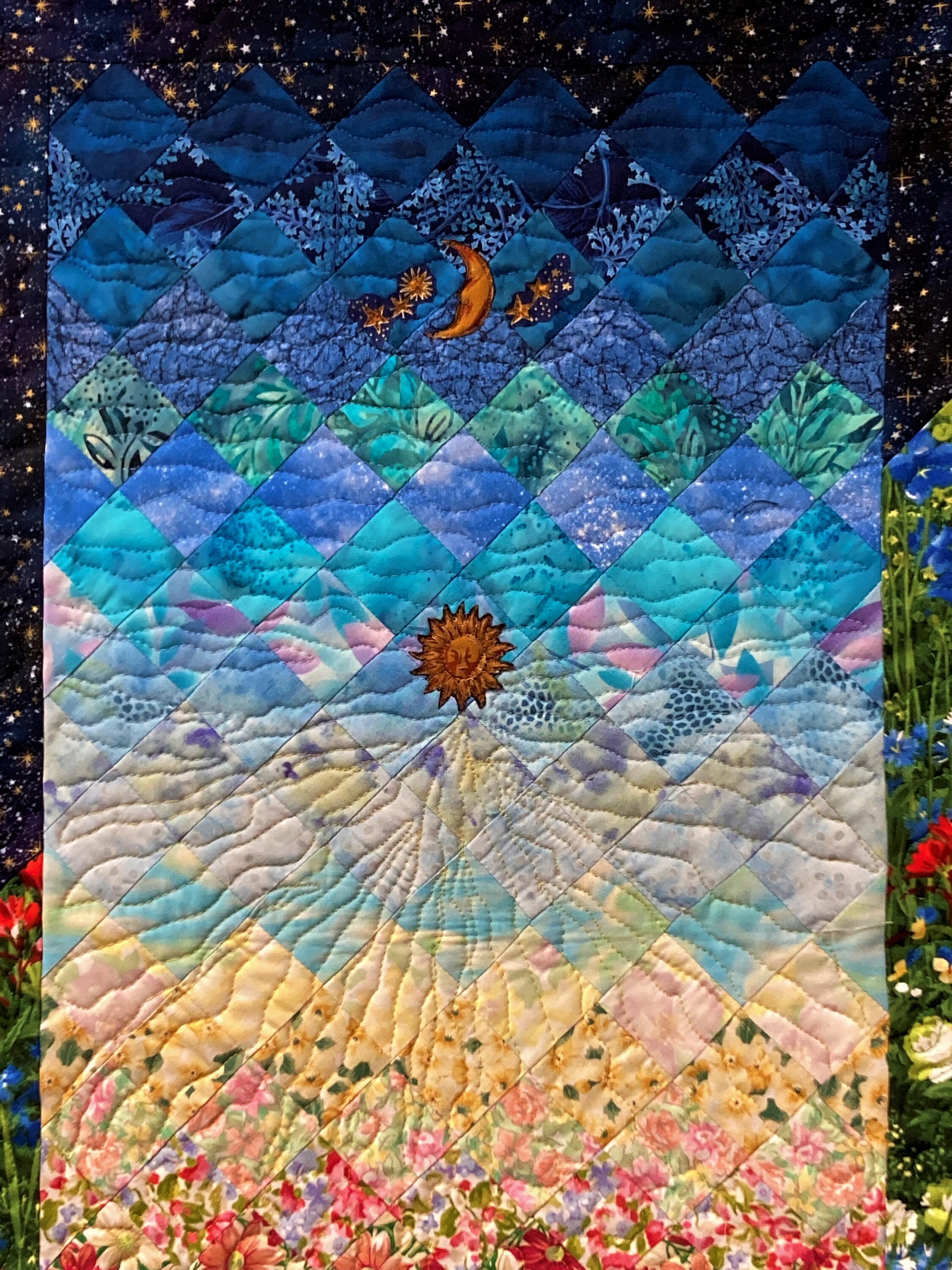 Art Quilt Sunshine Garden Sun Moon Fabric Quilted Wall - Etsy