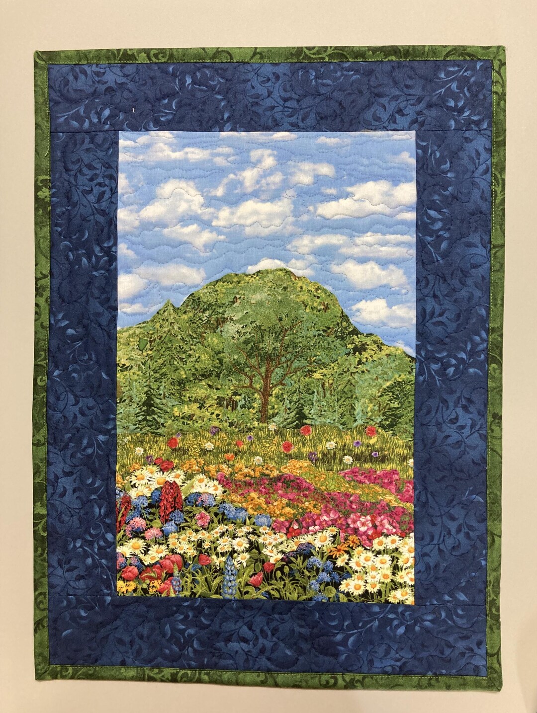 Summer Trees Meadow Flowers Landscape Art, Quilted Tapestry 14x19, Red ...