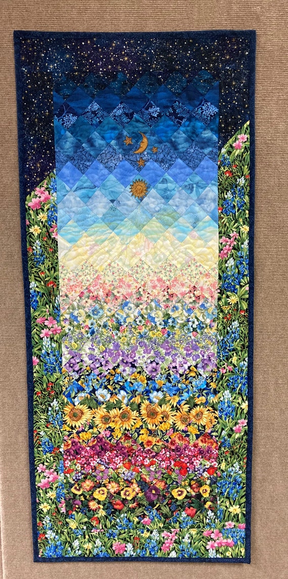 Art Quilt Sunshine Garden Sun Moon Fabric Quilted Wall | Etsy