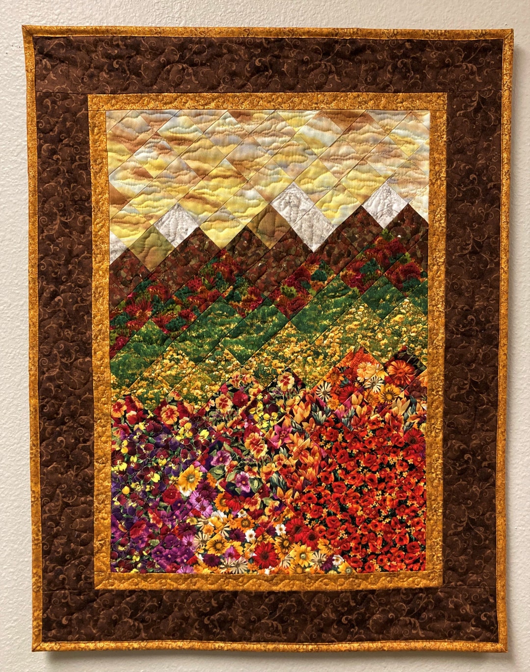 Fall Sunset Flowers Landscape Art Quilt Tapestry 20x27 - Etsy