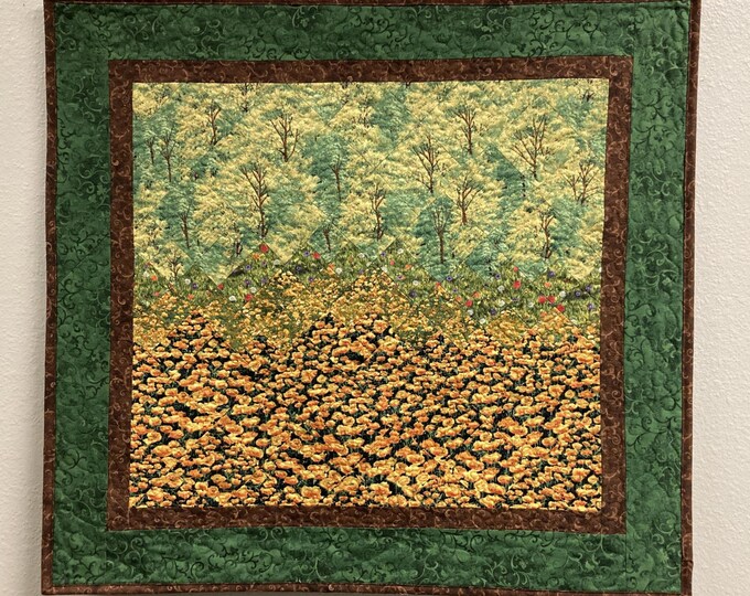 Fall Trees Flowers Stream Landscape Art Quilt, Tapestry 21x31", Fabric ...