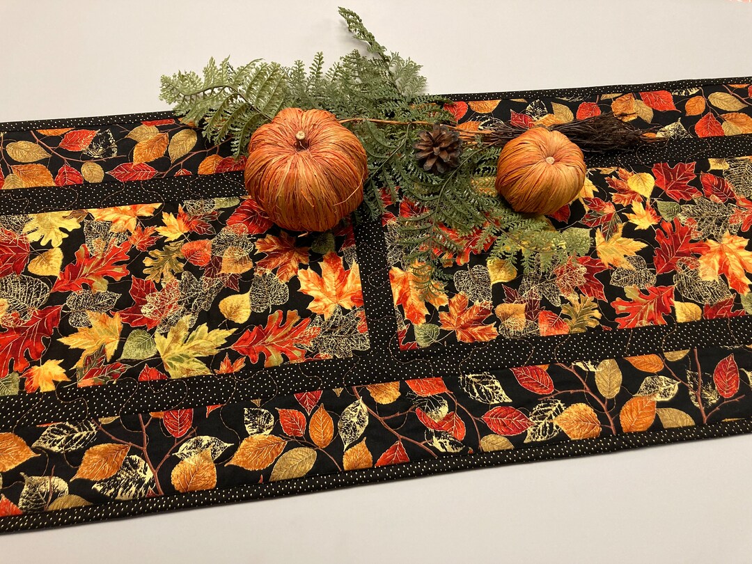 Quilted Fall Leaves Dining Table Runner, 13x70 Reversible Christmas Red ...
