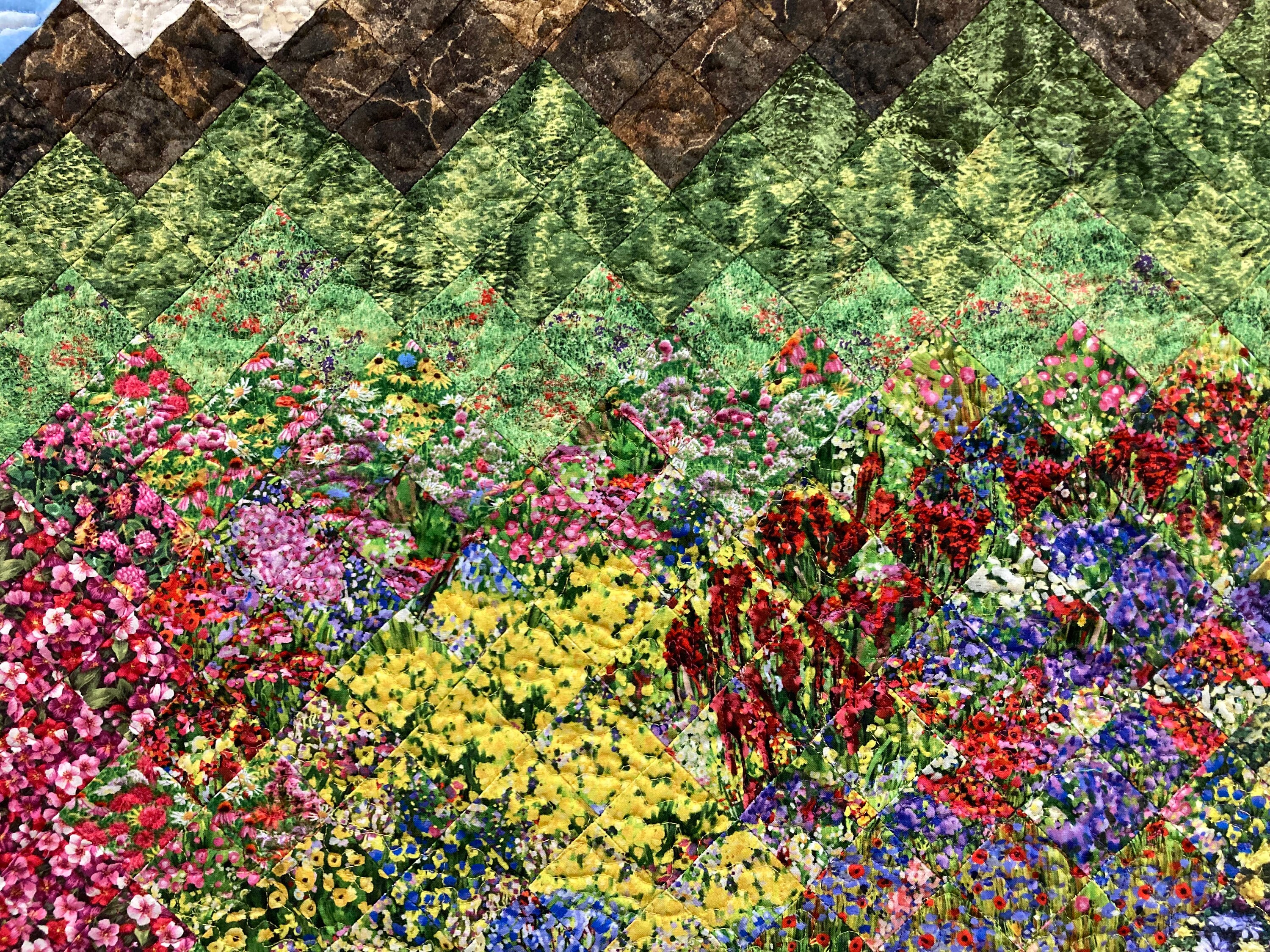 Spring Mountain Flowers Landscape Art Quilt, Scenic Pictorial Tapestry ...