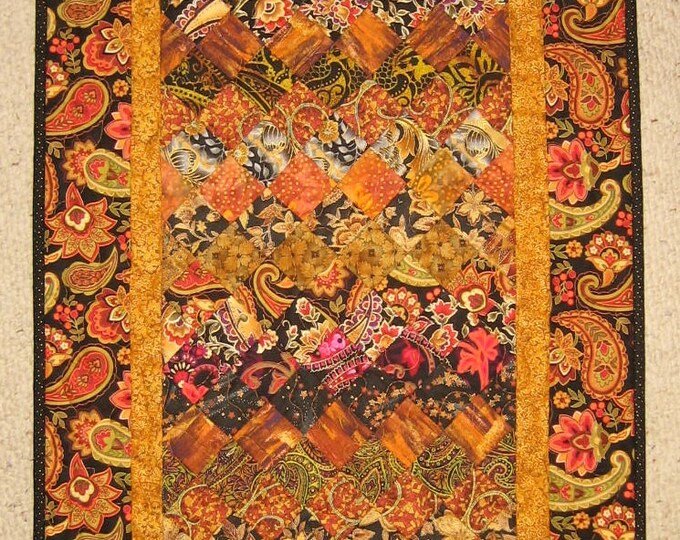 Black and Gold Paisley Art Quilt Kashmir Rug Quilted Wall - Etsy