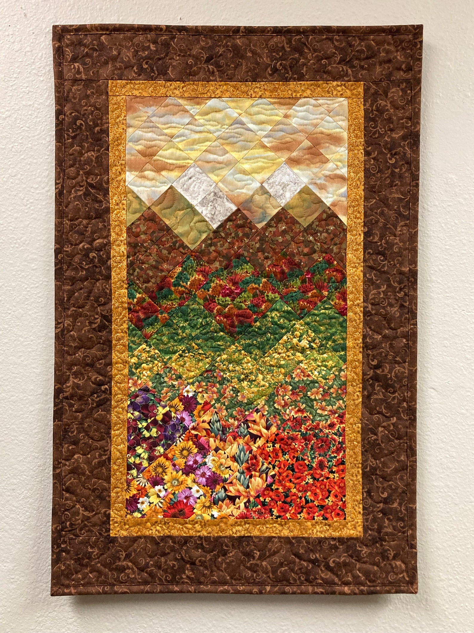 Fall Sunset Flowers Landscape Art Quilt Tapestry 17x27 - Etsy