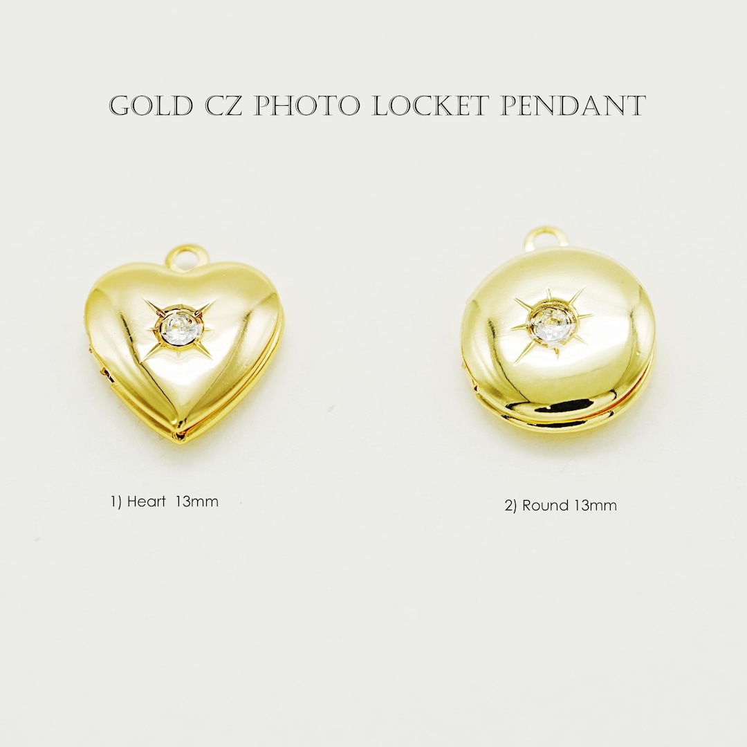 Gold CZ Heart Photo Locket Necklace Charm, NP-2611, Gold Plated Over ...