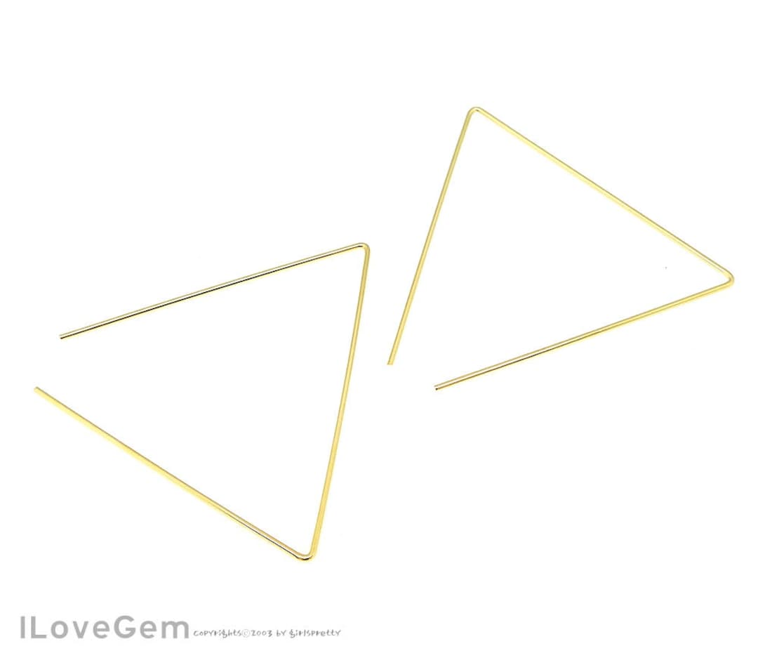 4pcs, NP-2039, Gold, 35mm Triangle Wire Hoop Earrings, Handmade ...