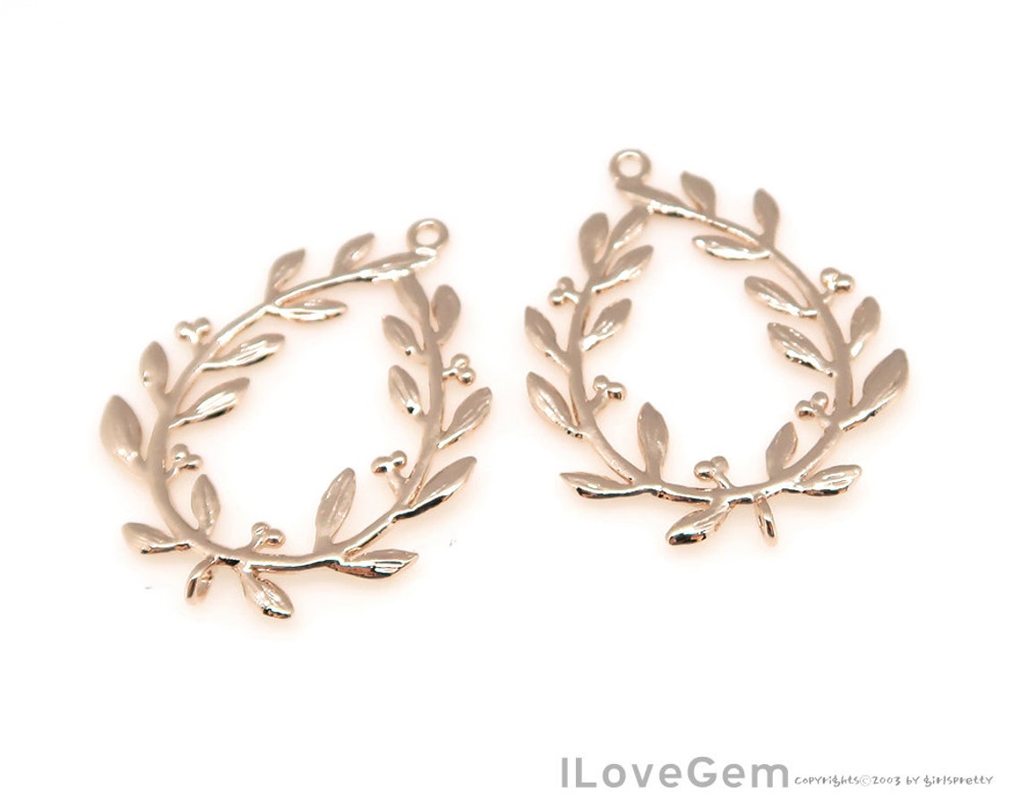 2pcs, NP-1856, Glossy Finish Plated, Laurel Pendant, Laurel Leaf Sprig ...