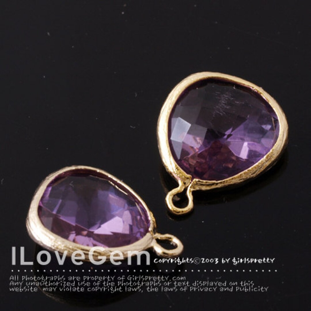 Lilac Color Glass Pendant, P1750, Gold Plated Brass, 13mm Framed Glass ...