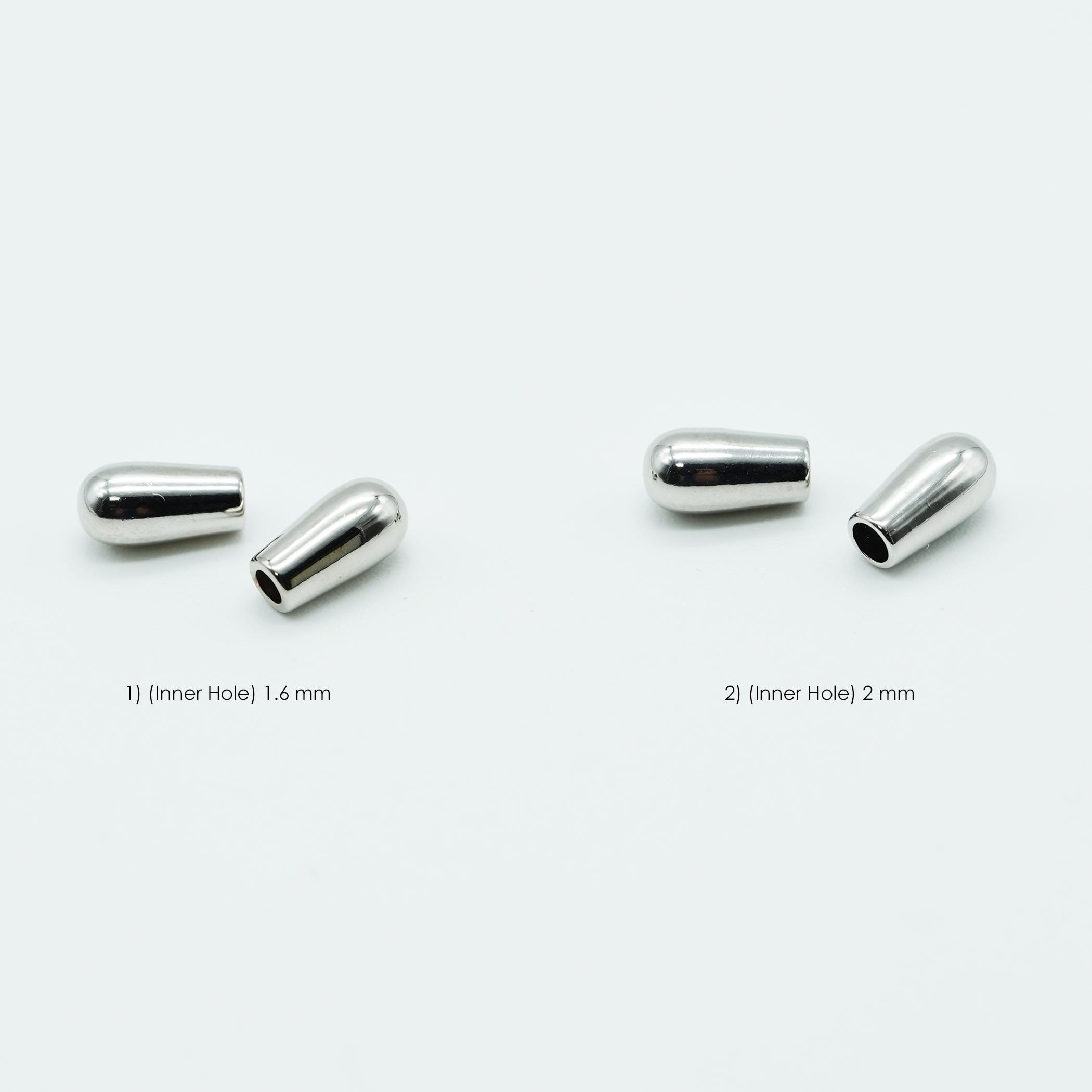 Teardrop Shaped Cord End Caps, NP-2803, Rhodium Plated Brass, Inner ...