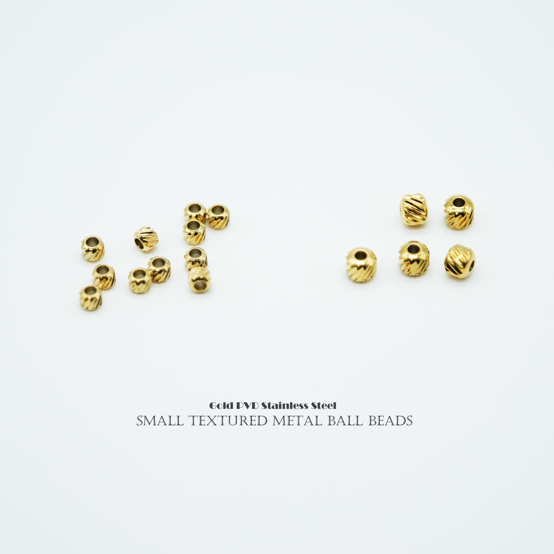 20PCS- Small Textured Metal Ball Beads, ST-027, Gold PVD Stainless ...