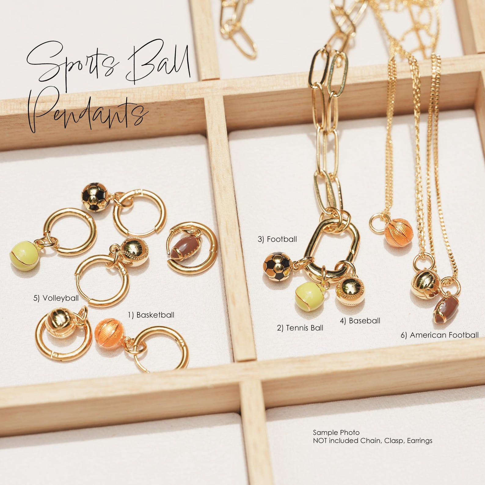 1PCS- Mini Enamel Sports Ball Pendants, NP-2631, Gold Plated Brass ...