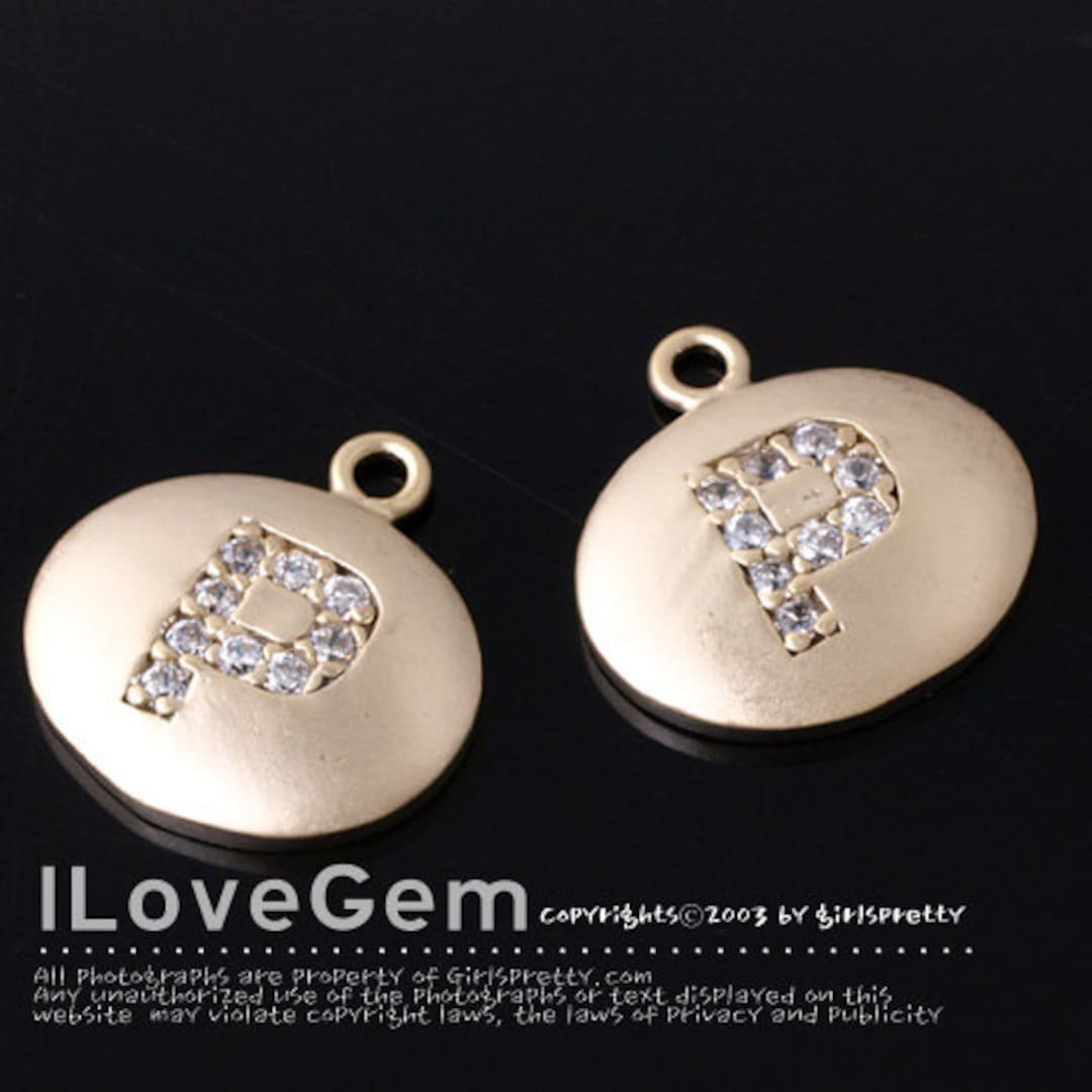 1pcs, P, NP-1309 Matt Gold, Cubic Alphabet Oval Pendant, Capital ...