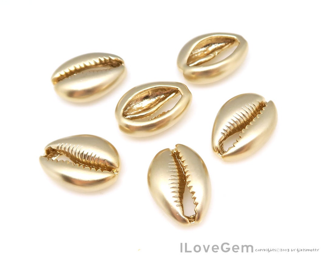 2pcs, NP-2169, Matt Gold Plated, Cowrie Shell Beads, 15x20.5mm, Sea ...