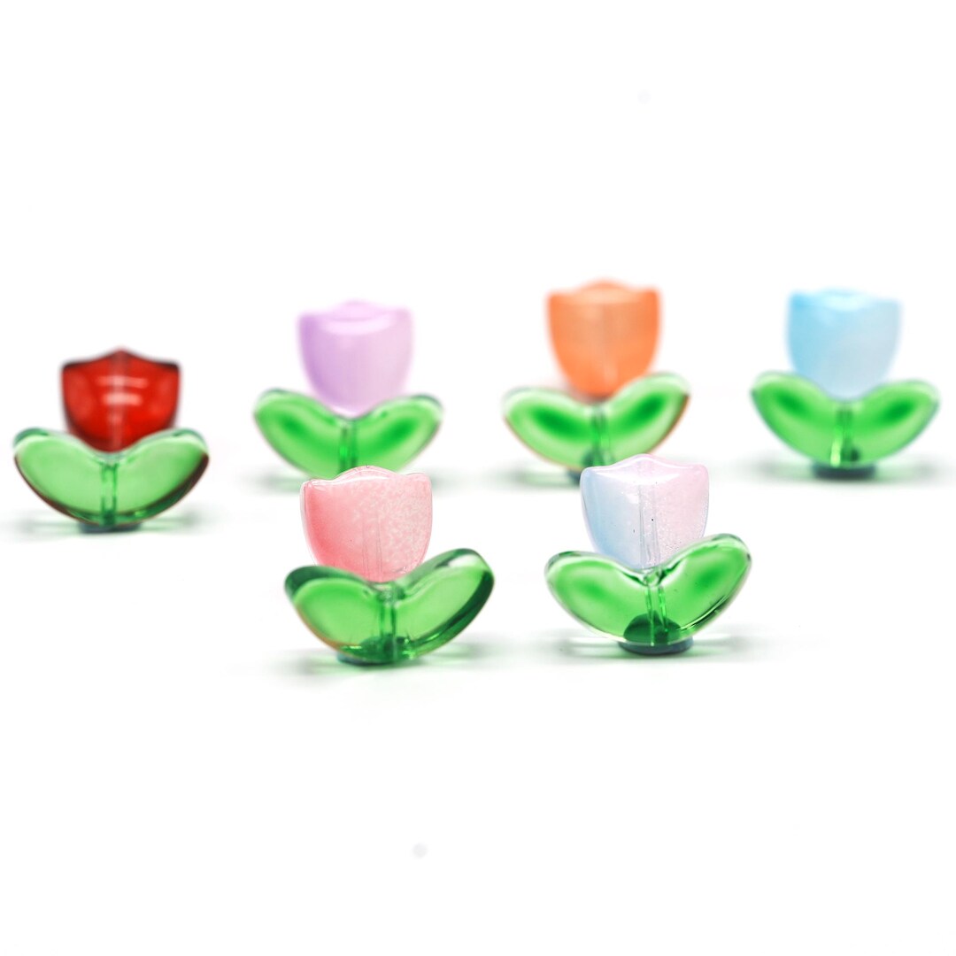 10PCS- Tulips Flower Glass Beads, AP-067, 9mm Colorful Tulip Flower ...