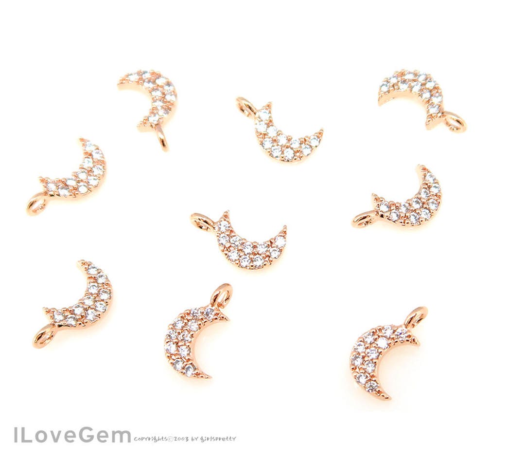 2pcs, NP-1986 Rose Gold, Tiny Cubic Moon Pendant, Mini Crescent Moon ...