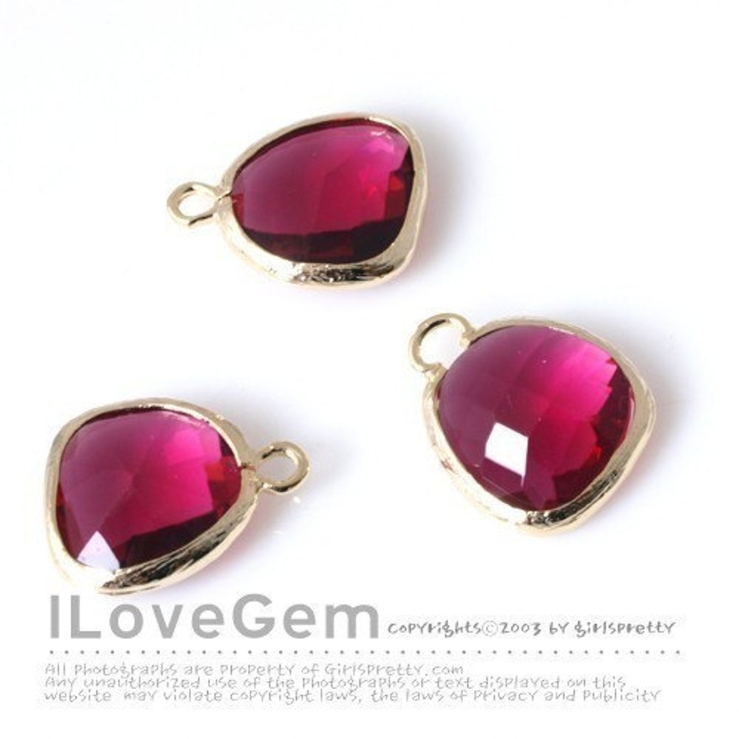 Ruby Color Glass Pendant, P1750, Gold Plated Brass, 13mm Framed Glass ...