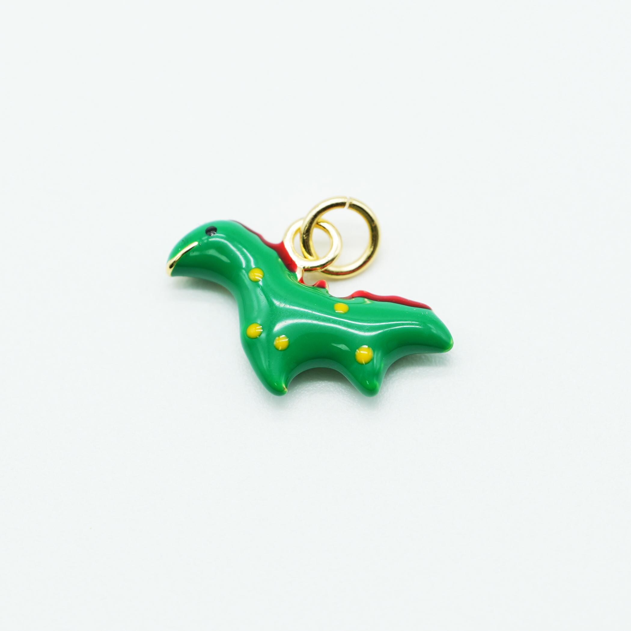 1PCS- Enamel Dinosaur Dangle Charm, NP-2847, Gold Plated Brass, 18x12mm ...