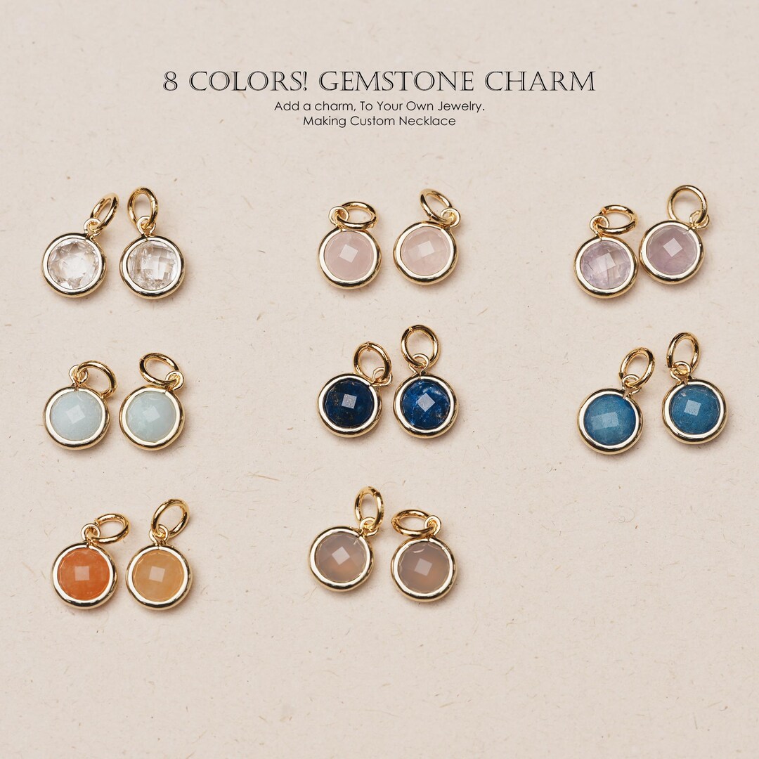 1PCS- Flat Faceted Round Gemstone Charm, B0145-1, Gold Plated Brass, 8 ...