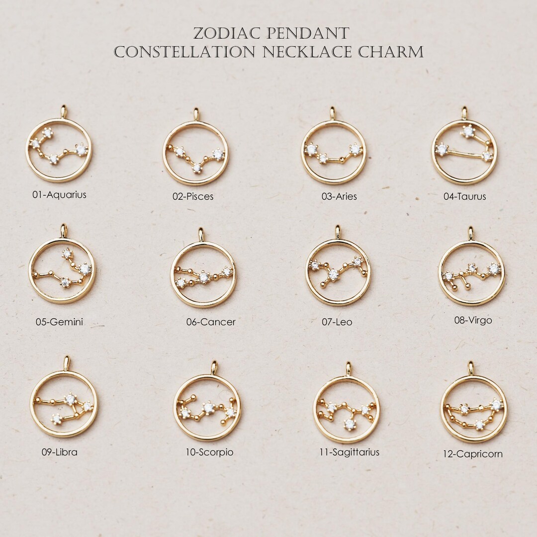 1pcs, Zodiac Pendant, NP-2581, Nickel Free Gold Plated Brass, 12mm CZ ...