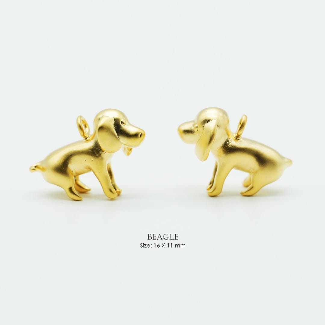 2PCS- Beagle Pendant, NP-2793, Matte Gold Plated Brass, 3D Beagle ...