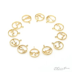 1pcs, Zodiac Pendant, NP-2581, Nickel Free Gold Plated Brass, 12mm CZ ...