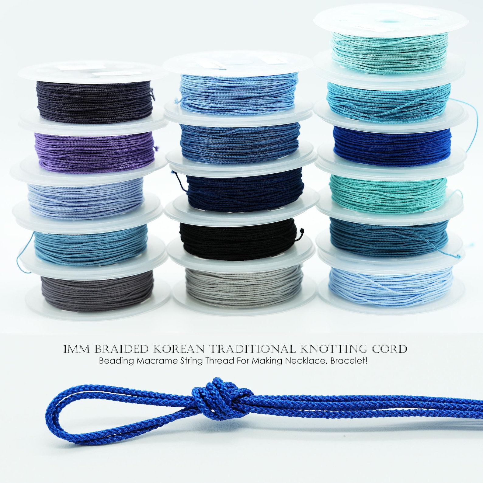 1mm Blue Braided Korean Traditional Knotting Cord, Polyester Macrame ...