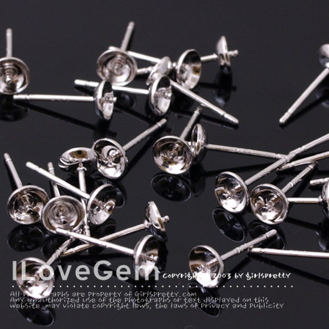 4pcs, NP-1563 Rhodium Plated, 5mm Cup With Peg, Earrings for Half ...