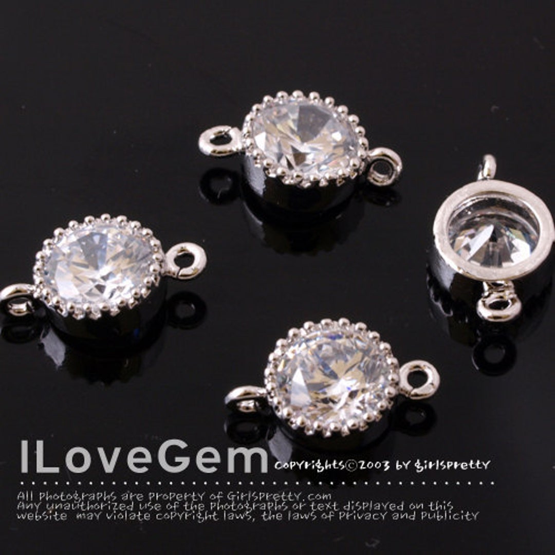 6mm CZ Connectors, NP-1173-06, Rhodium Plated Over Brass, Clear Color ...