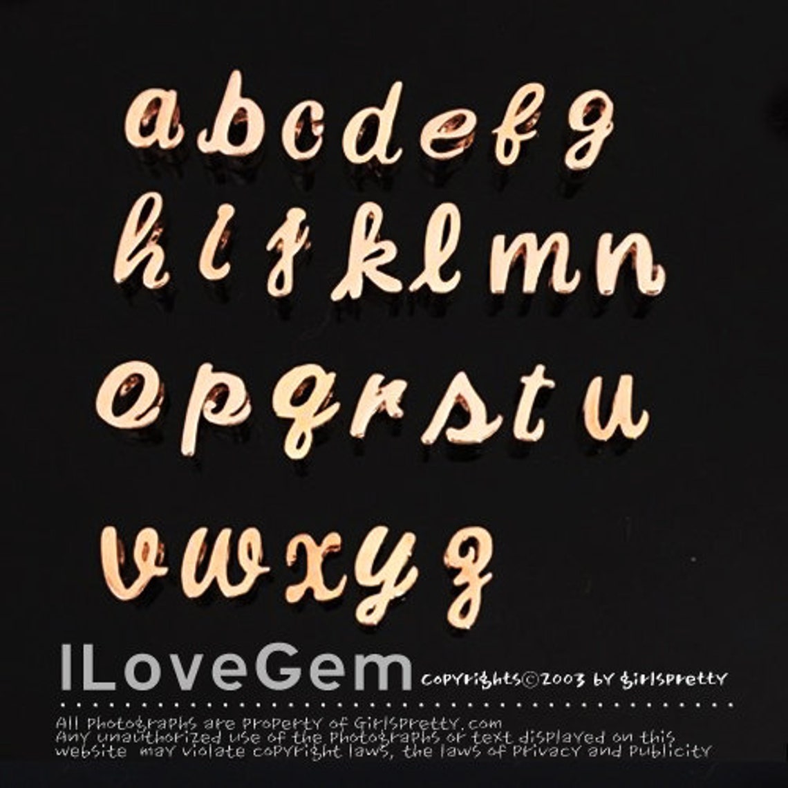 NP-1616 Rose Gold Plated, Cursive Alphabet, Lower Case, Pendant, L(l ...