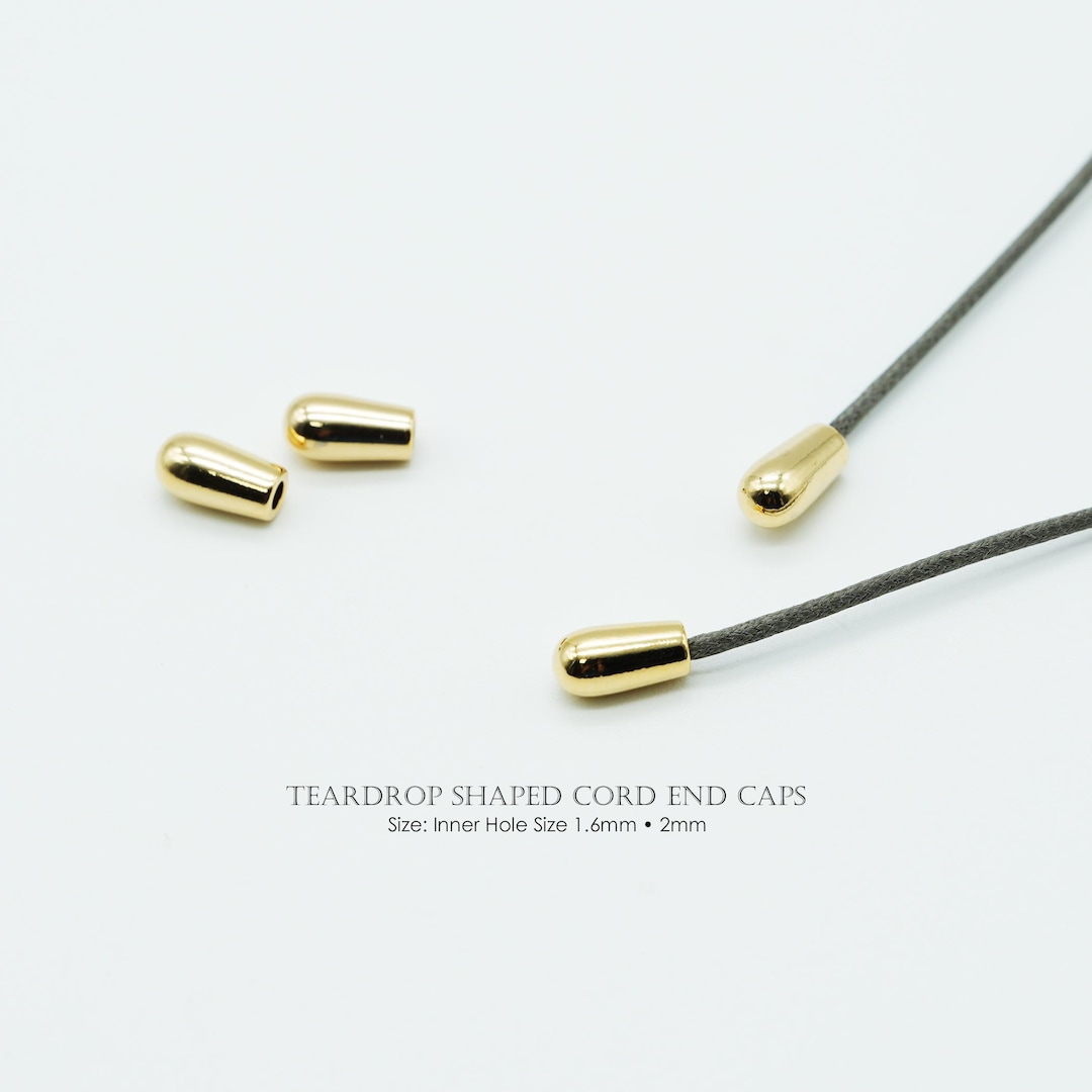 Teardrop Shaped Cord End Caps, NP-2803, Gold Plated Brass, Inner Hole ...