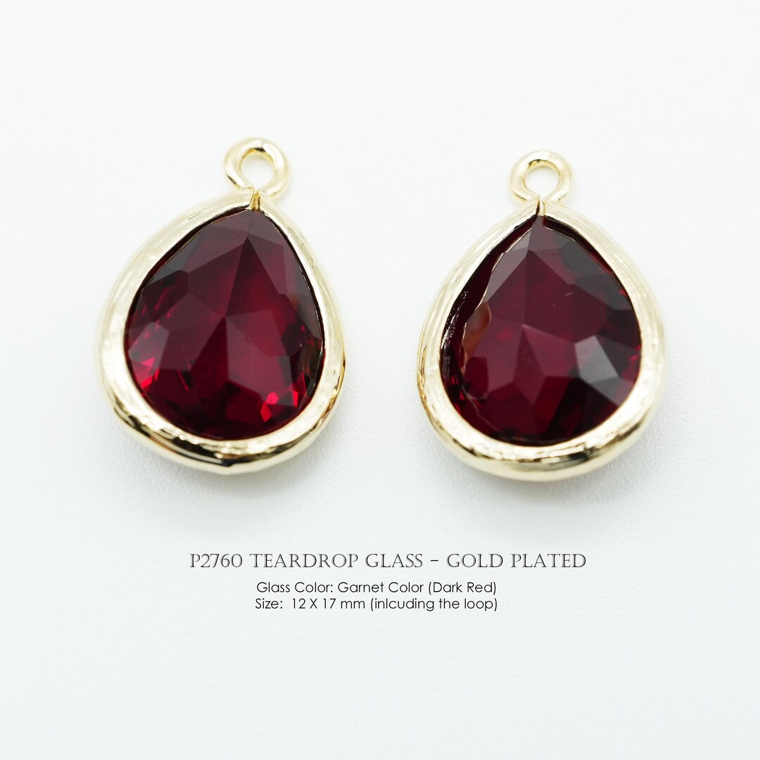 Dark Red, Garnet Color Glass Pendant, P2760, Gold Plated Brass, 12x17mm ...