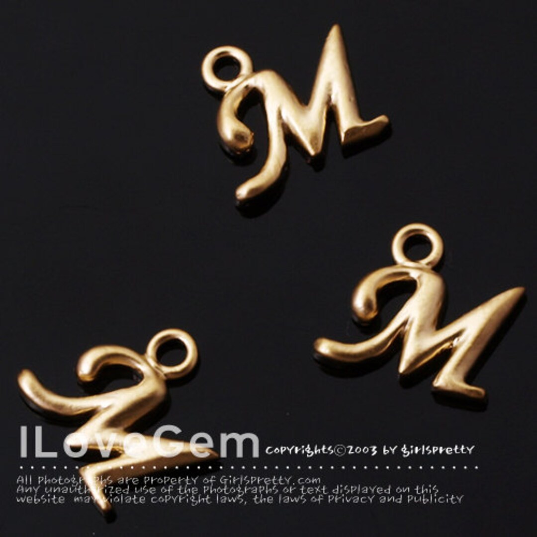 NP-1312 Matt Gold Plated, Initial Pendant, Alphabet Letters, M, 2pcs ...