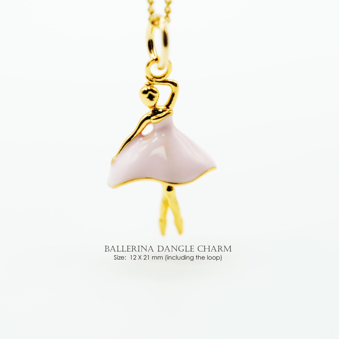 1PCS- Ballerina Dangle Charm, NP-2807, Gold Plated Brass, 12x21mm, Pink ...