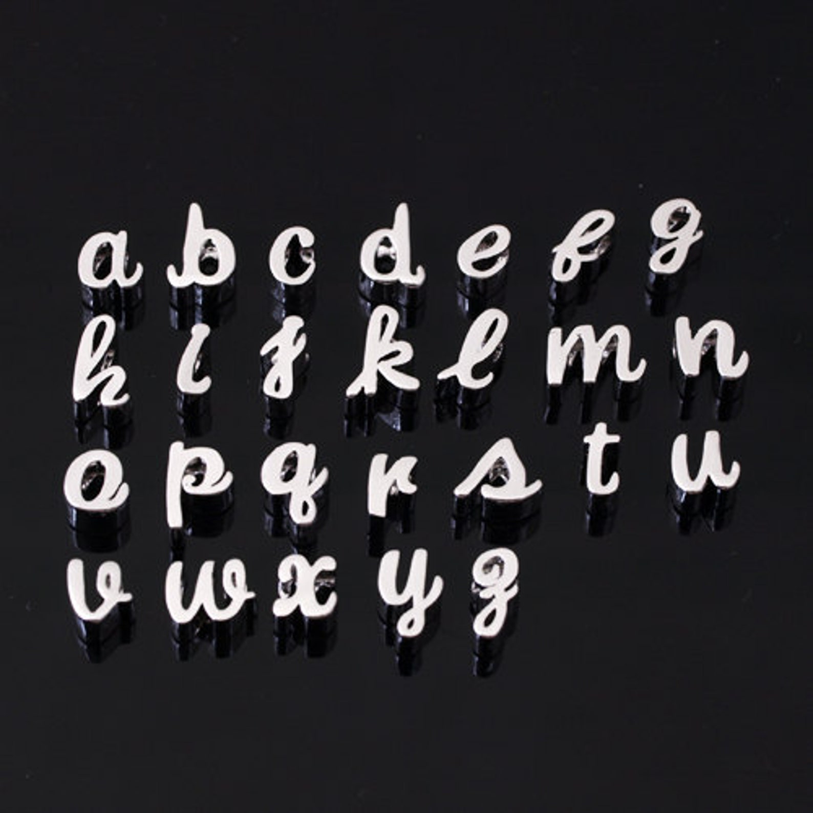 NP-1616 Rhodium Plated, Cursive Alphabet, Lower Case, Pendant, M, 2pcs ...