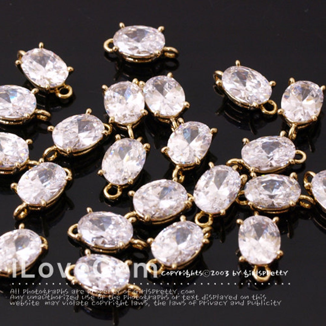 Oval Cubic Connectors, NP-1740, Gold Plated Over Brass, 6x8mm Oval CZ ...